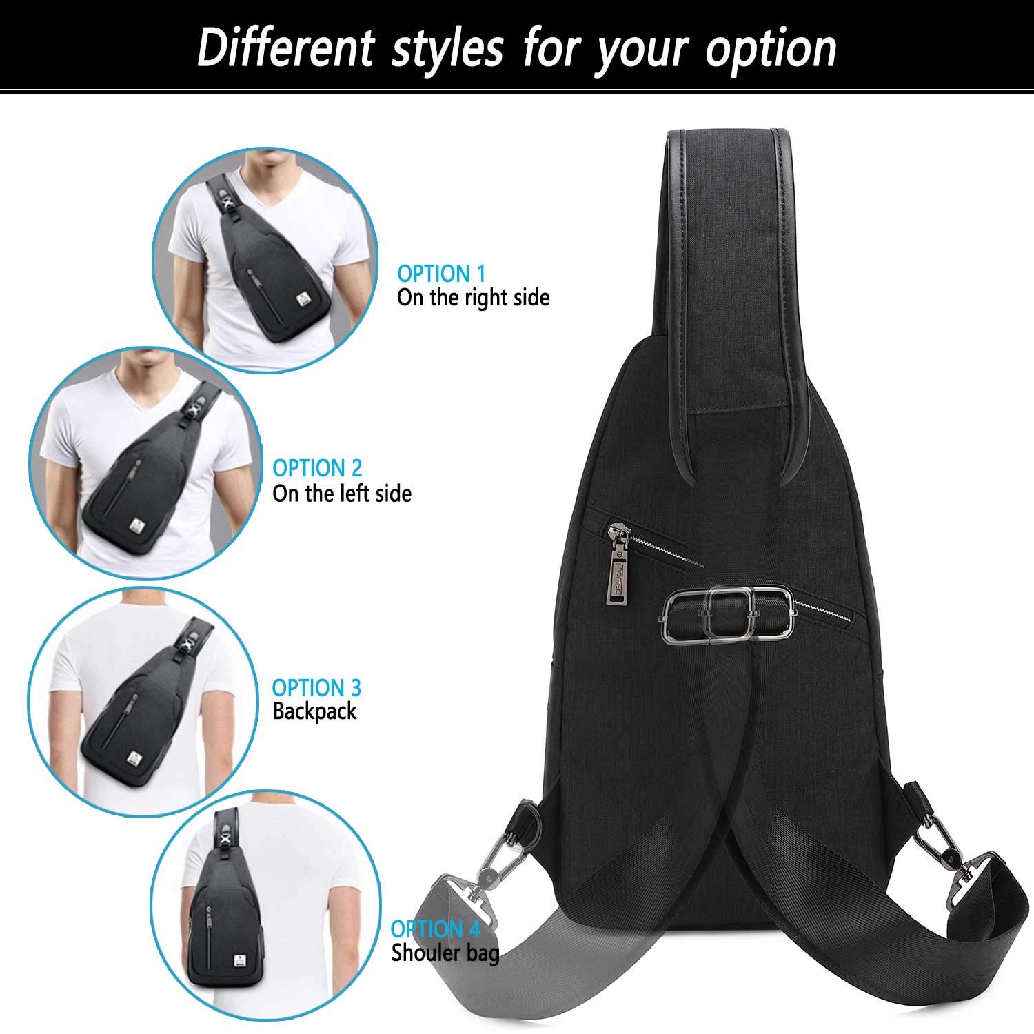 tuowan Small Sling Bag Crossbody Backpack Over the Shoulder Bag for Men Women Travel Outdoors, Lightweight Sling Purse Chest Pack (Small, Black)