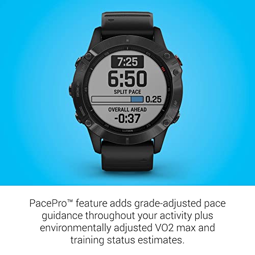 Garmin Fenix 6 Pro, Premium Multisport GPS Watch, Features Mapping, Music, Grade-Adjusted Pace Guidance and Pulse Ox Sensors, Black (Renewed)