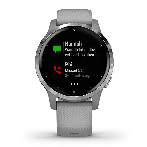 Garmin vivoactive 4S, Smaller-Sized GPS Smartwatch, Features Music, Body Energy Monitoring, Animated Workouts, Pulse Ox Sensors and More, Silver with Gray Band (Renewed)