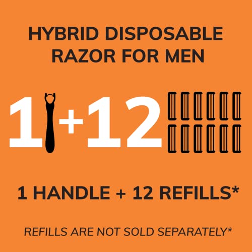 BIC Comfort 3 Refillable Three-Blade Disposable Razors for Men, Sensitive Skin Razor for a Comfortable Shave, 1 Handle and 12 Cartridges With 3 Blades, 13 Piece Razor Kit