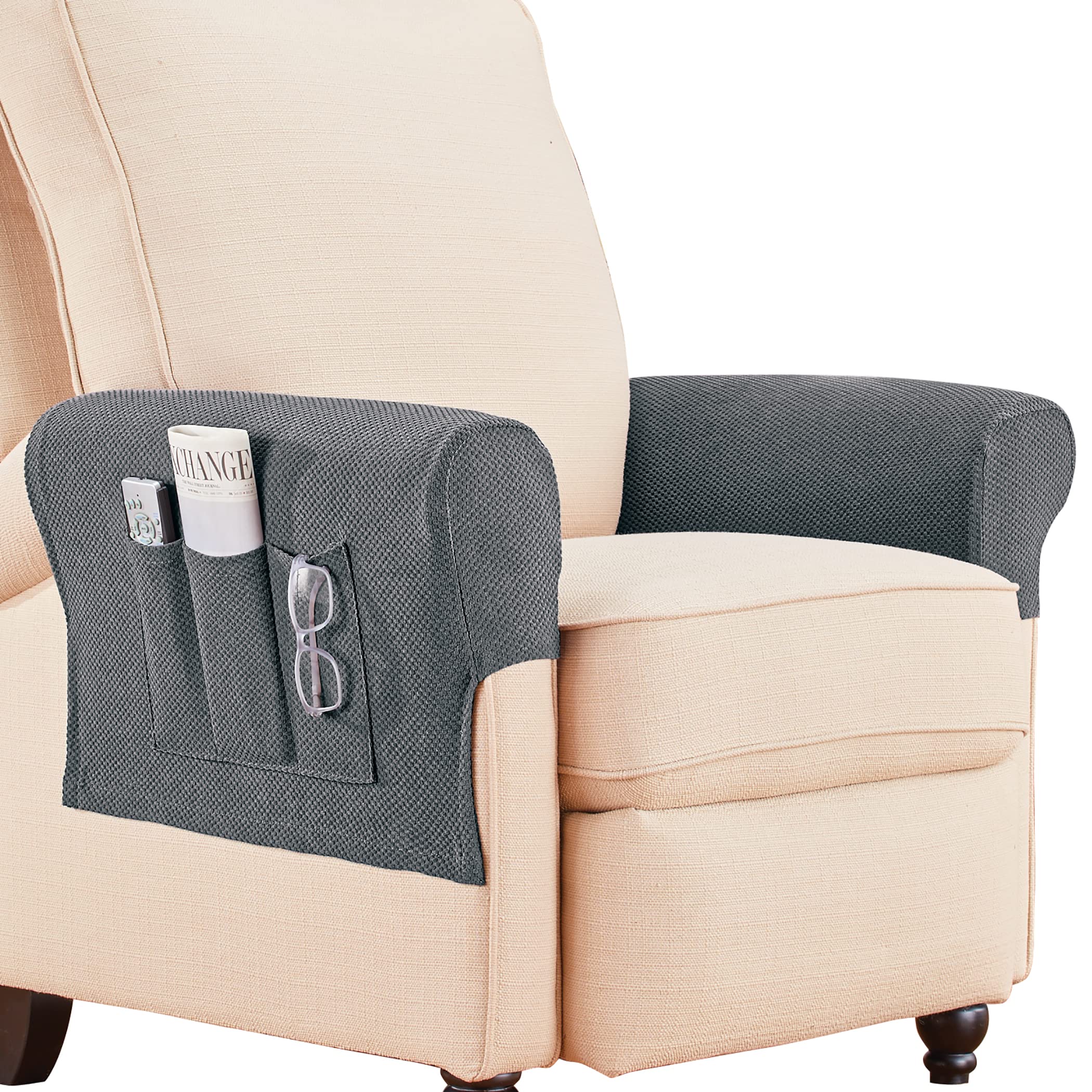 Collections Etc Stretch Armrest Covers with Pockets - Set of 2