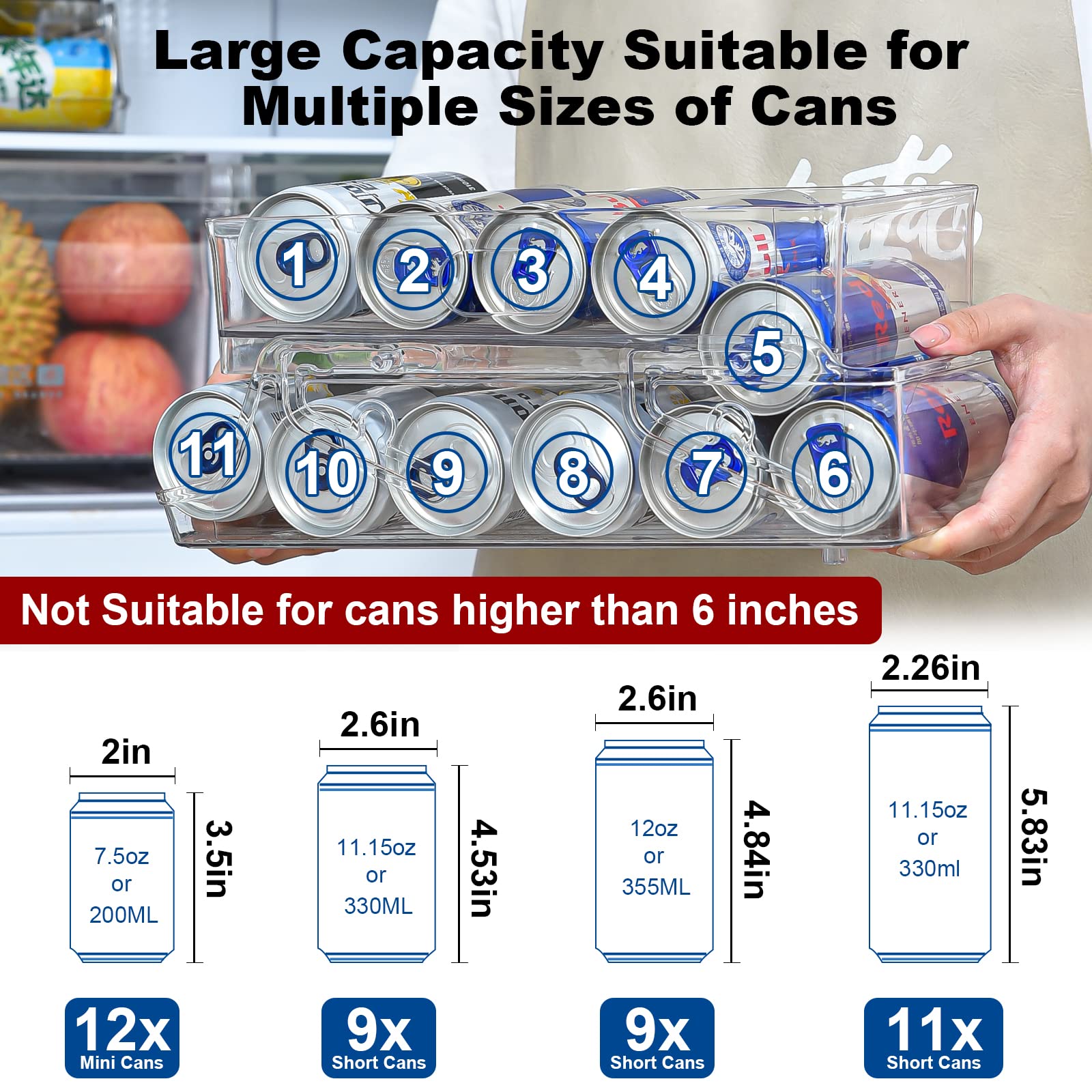 MYLOLF 2-Layers Foldable Soda Can Organizer for Refrigerator Automatic Rolling Pop Can Storage Container, Beer & Beverage Drink Holder Can Dispenser for Fridge, Pantry, Cabinets - 1 Pack