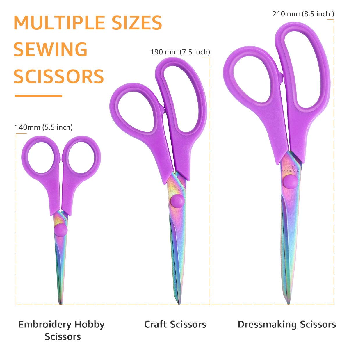 eZAKKA Scissors, Fabric Scissors Sewing Scissors Craft Scissors Heavy Duty Right Handed Scissors Set for Arts, Home, Office