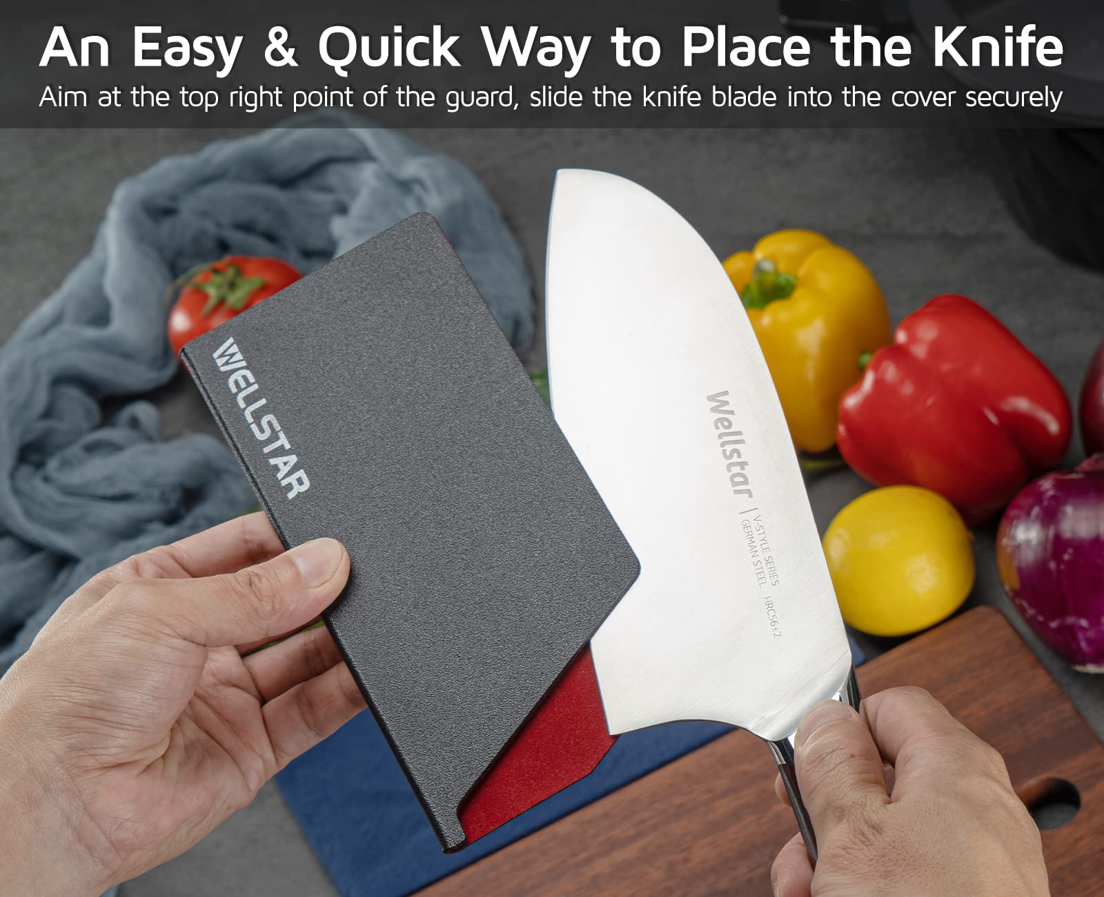 WELLSTAR Big Knife Edge Guard, Wide Meat Cleaver Knife’s Blade Covers, BPA Free ABS Protective Blade Sheath, Non-Scratch Felt Lining Butcher Chef Knife Cover (Knives not included)