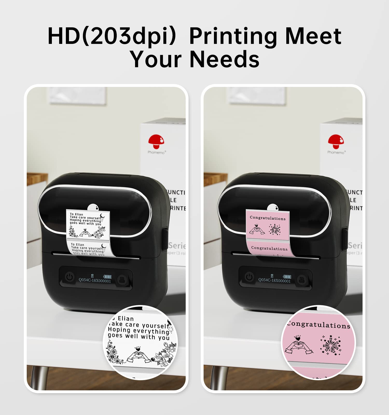 Phomemo M220 Label Maker,3.14 Inch Barcode Label Printer,Portable Thermal Printer,Bluetooth Label Maker with Tape (Address Label,Pink Label, White Label) for Mailing,Name,Home,Office,School
