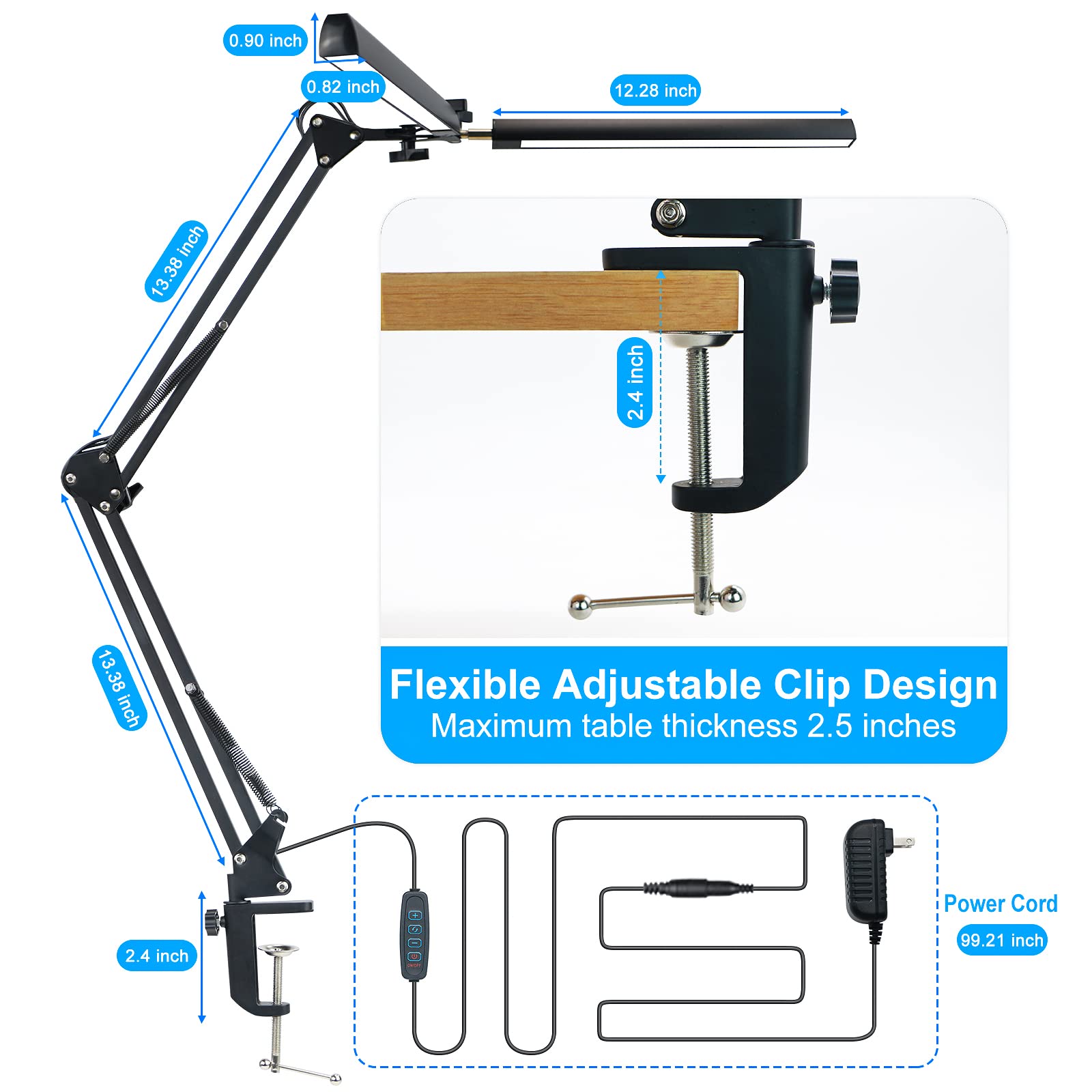 Double Head LED Desk Lamp, Swing Arm Desk Light with Clamp & Adapter, Architect LED Desk Lamps, Eye-Caring Table Lamp with 3 Color Modes & 10 Brightness Levels, Adjustable Desk Lamp for Home or Office