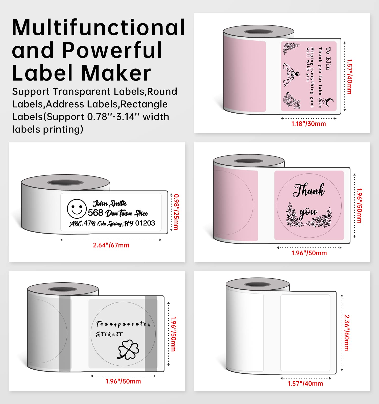 Phomemo M220 Label Maker,3.14 Inch Barcode Label Printer,Portable Thermal Printer,Bluetooth Label Maker with Tape (Address Label,Pink Label, White Label) for Mailing,Name,Home,Office,School