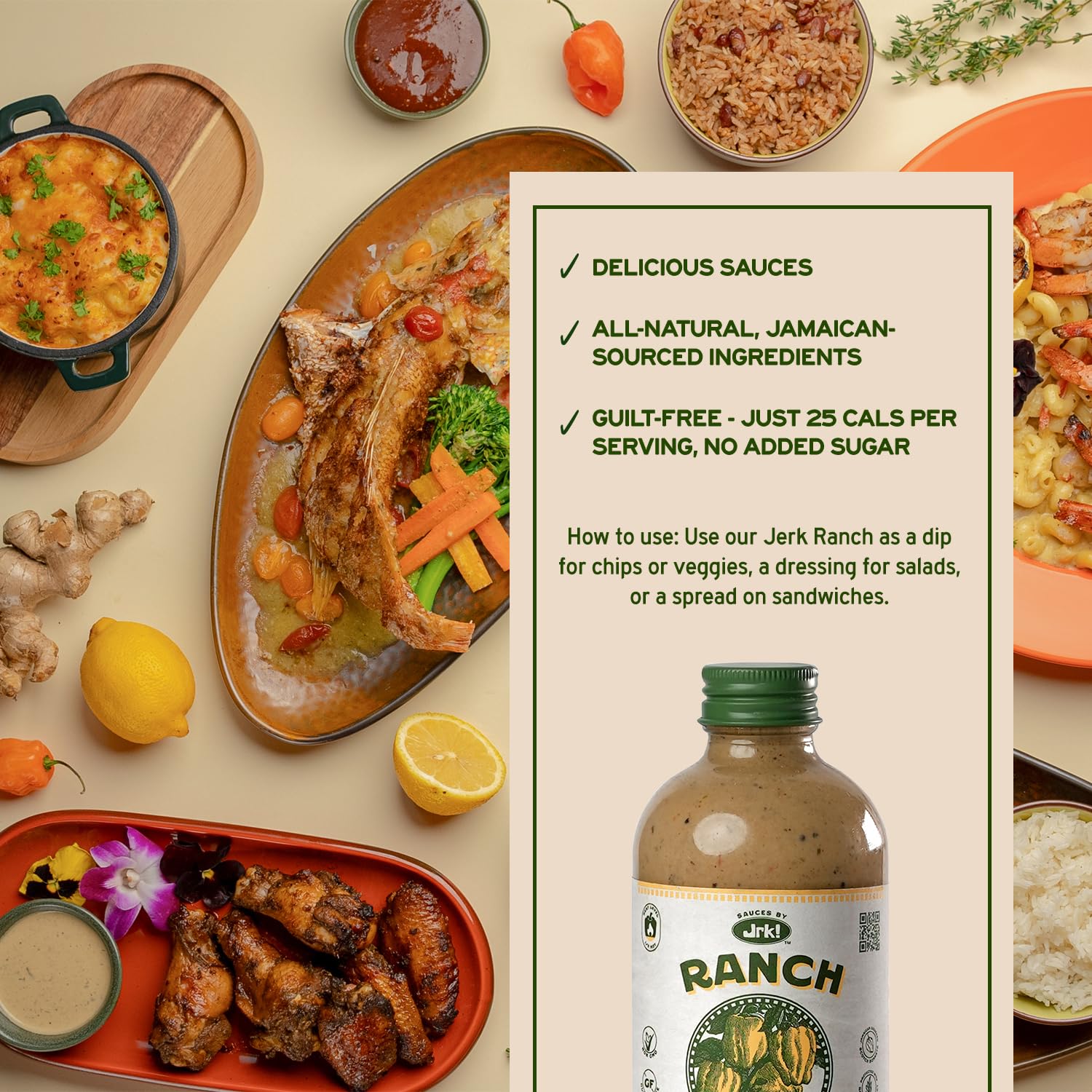 Sauces by Jrk! - Jerk Ranch Pack, Gluten-Free Jamaican Ranch Fusion, Creamy Classic Ranch with Jerk Sauce Kick - 16 oz Each, 2 Pack