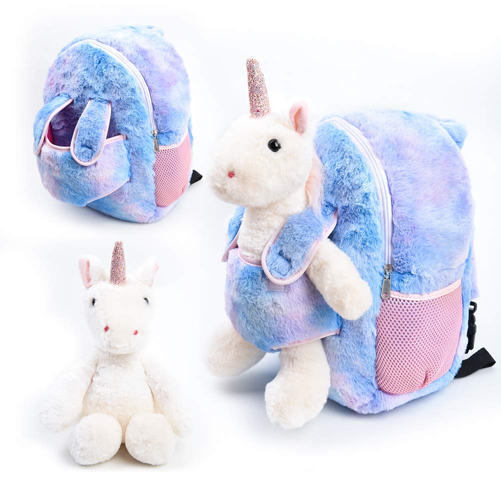 FUNDAY Toddler Backpack with Removable Wheels - Little Kids Luggage Backpack with Stuffed Animal Toy for Toddler Boys and Girls
