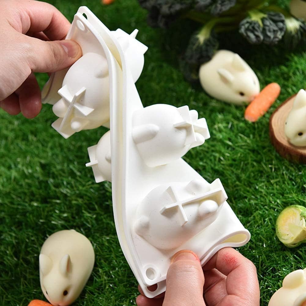 3D Easter Rabbit Cake Mold Bunny Silicone Soap Mold for French Dessert Chocolate Candy Mousse Brownie Jelly Ice Cream Chiffon Cheesecake Fondant Resin Candle Making Mold Easter Decoration
