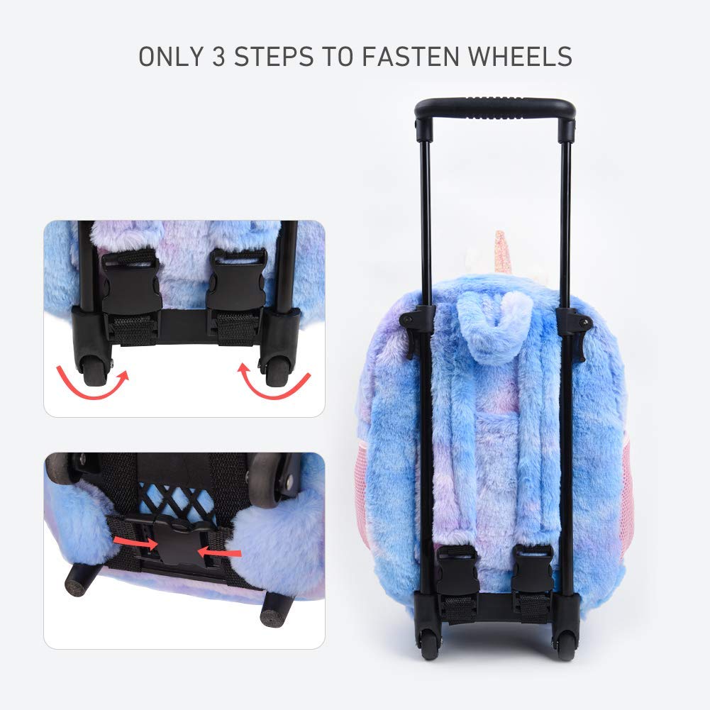 FUNDAY Toddler Backpack with Removable Wheels - Little Kids Luggage Backpack with Stuffed Animal Toy for Toddler Boys and Girls