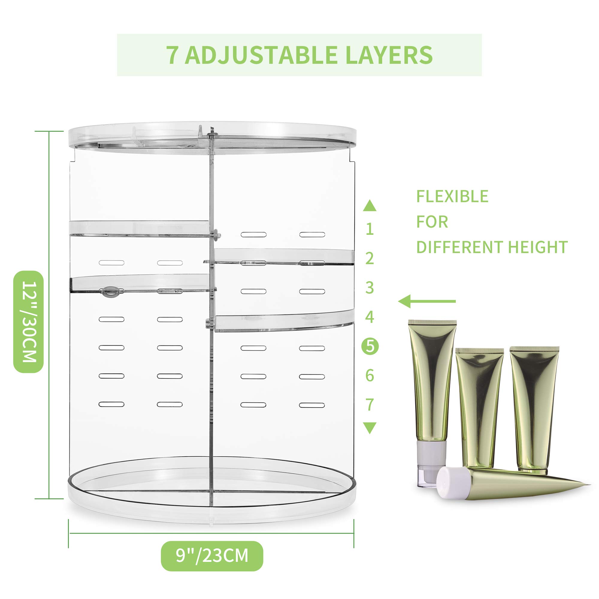 COYAHO 360° Rotating Makeup Organizer, Spinning Bathroom Organizer Countertop, Cosmetic Organizer Makeup Holder Shelf, Make Up Organizers and Storage for Bedroom, Transparent