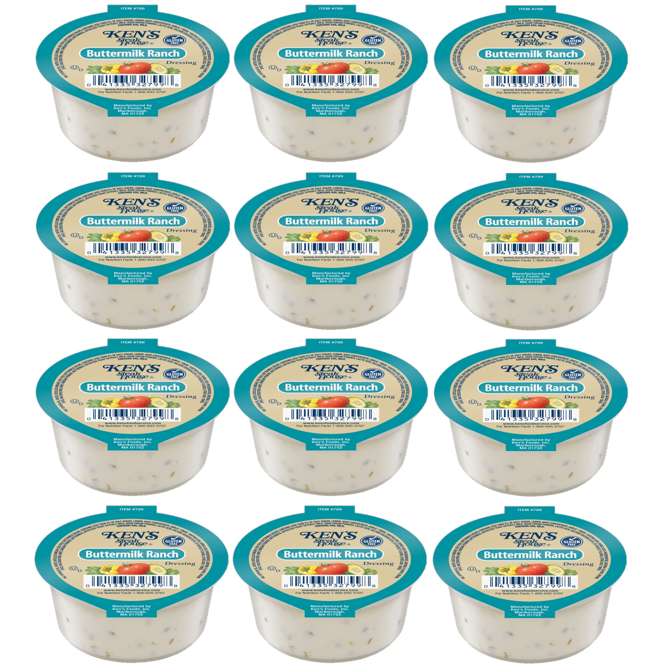 Ken's Steakhouse Salad Dressing Cups, 1.5oz Cups, Pack of 12 (Buttermilk Ranch) with Bay Area Marketplace Napkins