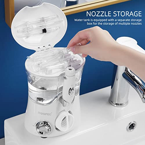 ROSPEC Dental Water Flosser with 7 Multifunctional Tips &a Oral cavity mirror,600ML Detachable Water Tank,10 Adjustable Pressure,For Adults & Kids β Waterproof,Electric Dental Pick Flosser (white)