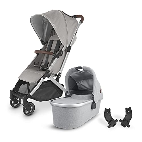 MINU V2 Stroller-Stella (Grey mélange/Silver/Chestnut Leather)+ Adapter for Bassinet/MESA + Bassinet - Stella (Grey Brushed mélange/Silver)