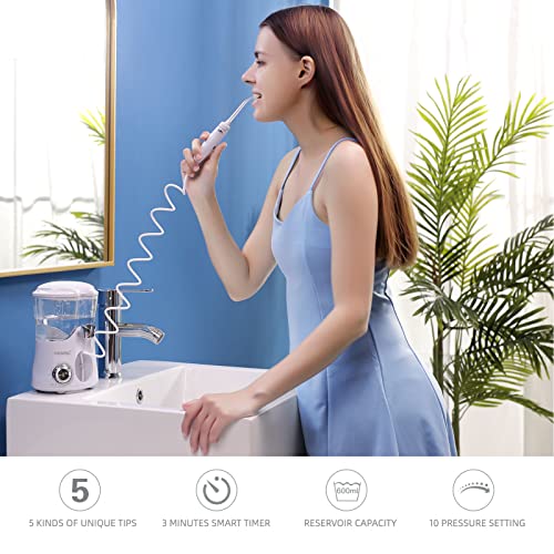 ROSPEC Dental Water Flosser with 7 Multifunctional Tips &a Oral cavity mirror,600ML Detachable Water Tank,10 Adjustable Pressure,For Adults & Kids β Waterproof,Electric Dental Pick Flosser (white)