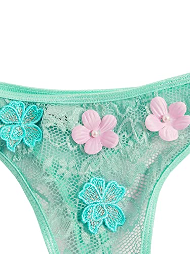 WDIRARA Women's Floral Lace Embroidered Push Up Garter Lingerie Set with Stockings Green M