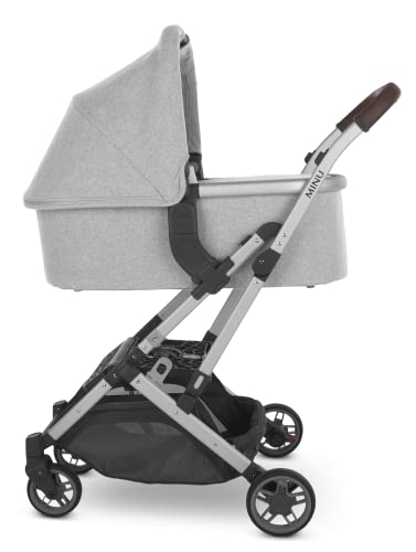MINU V2 Stroller-Stella (Grey mélange/Silver/Chestnut Leather)+ Adapter for Bassinet/MESA + Bassinet - Stella (Grey Brushed mélange/Silver)