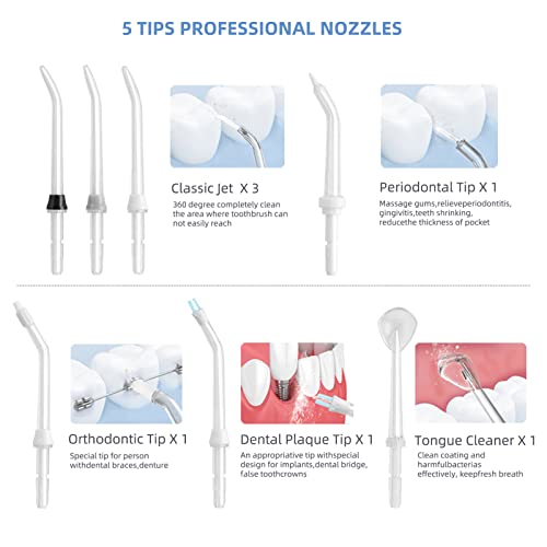ROSPEC Dental Water Flosser with 7 Multifunctional Tips &a Oral cavity mirror,600ML Detachable Water Tank,10 Adjustable Pressure,For Adults & Kids β Waterproof,Electric Dental Pick Flosser (white)