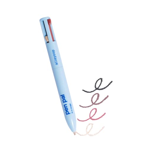 ALLEYOOP Pen Pal 4-in-1 Touch Up Makeup Pen - Eyeliner in Black, Lip Liner in Taupe, Highlighter Stick in Champagne, Eyebrow Pencil in Pink - Travel Makeup Pen, Cruelty-Free & Vegan (In a Rouge)​