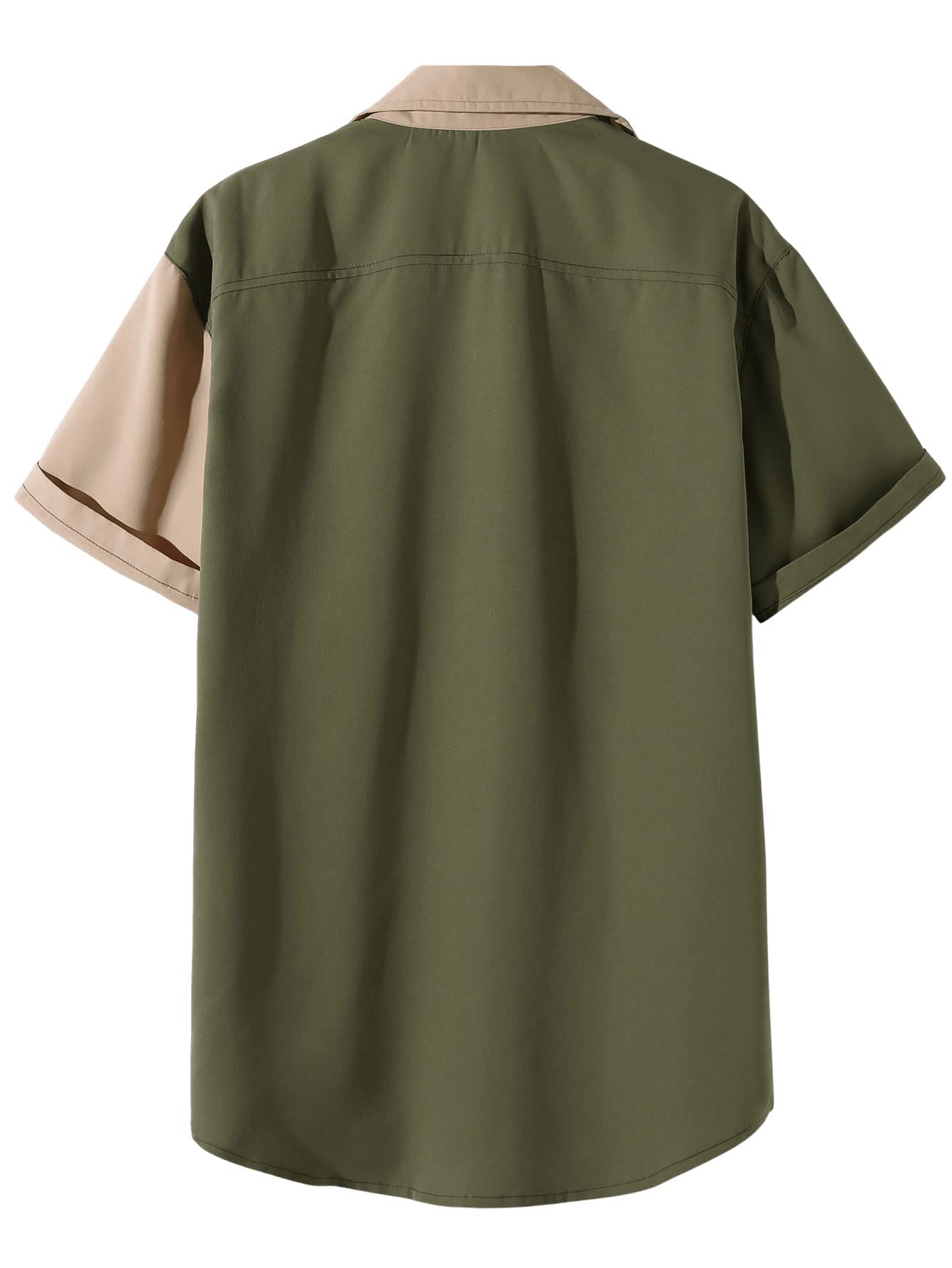 Floerns Men's Color Block Short Sleeve Collar Neck Button Down Shirt Top A Green Khaki M