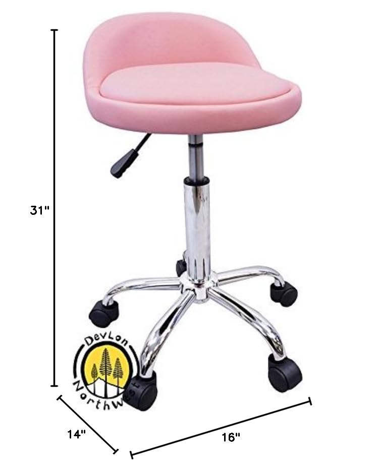 DevLon NorthWest Salon Stool with Back Rest Saddle Hydraulic Spa Stool (LIGHT PINK)