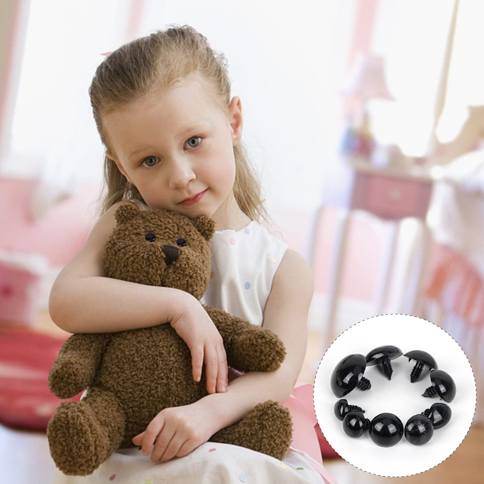 QUEFE 180pcs Large Safety Eyes and Noses for Amigurumi, 16-30mm Plastic Black Eyes with Washers for Crochet Animals, Puppet, Stuffed Animal and Teddy Bear