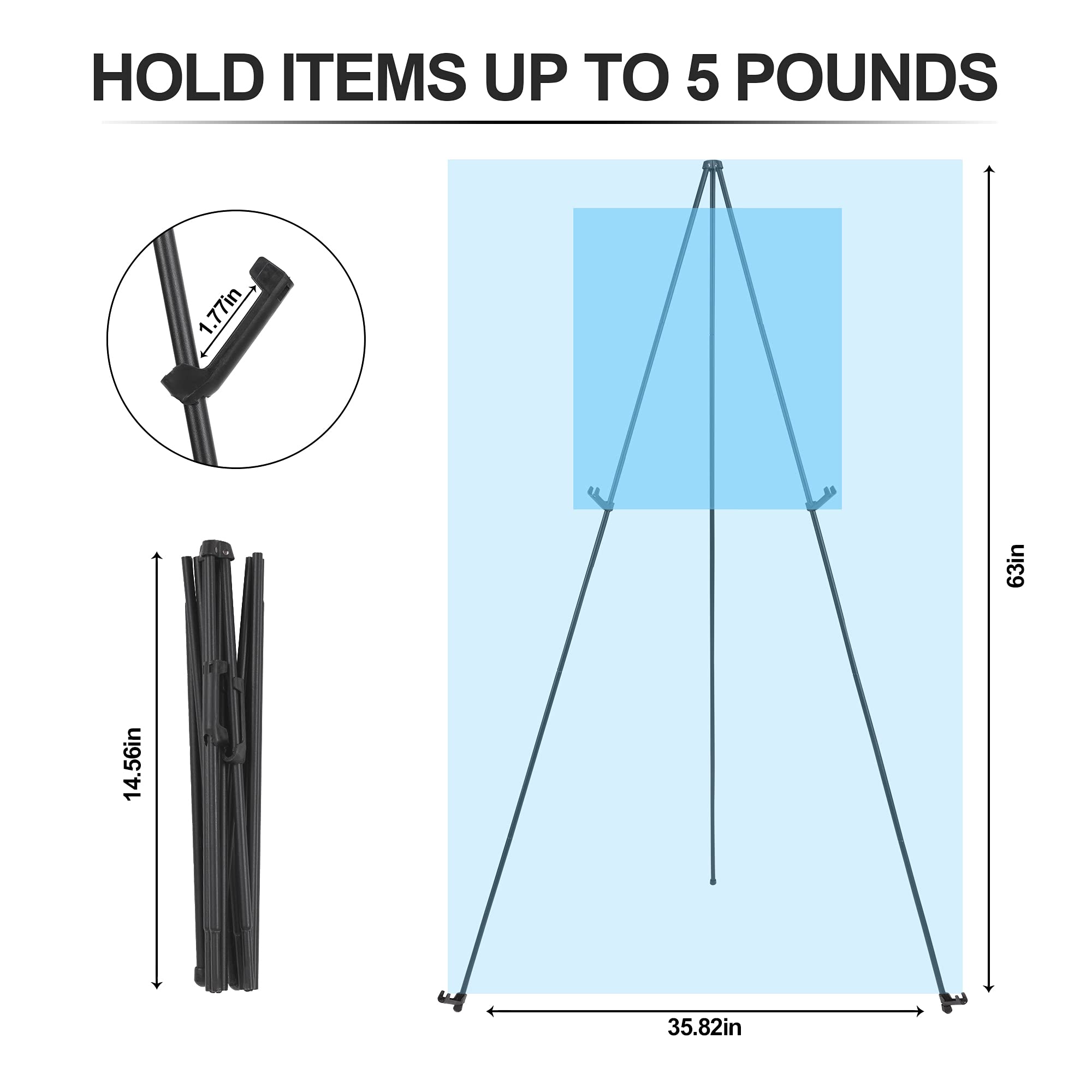 STARHOO Display Easel Stand for Wedding Sign & Poster 63'' Portable Art Easel for Floor Adjustable Metal Easel Black