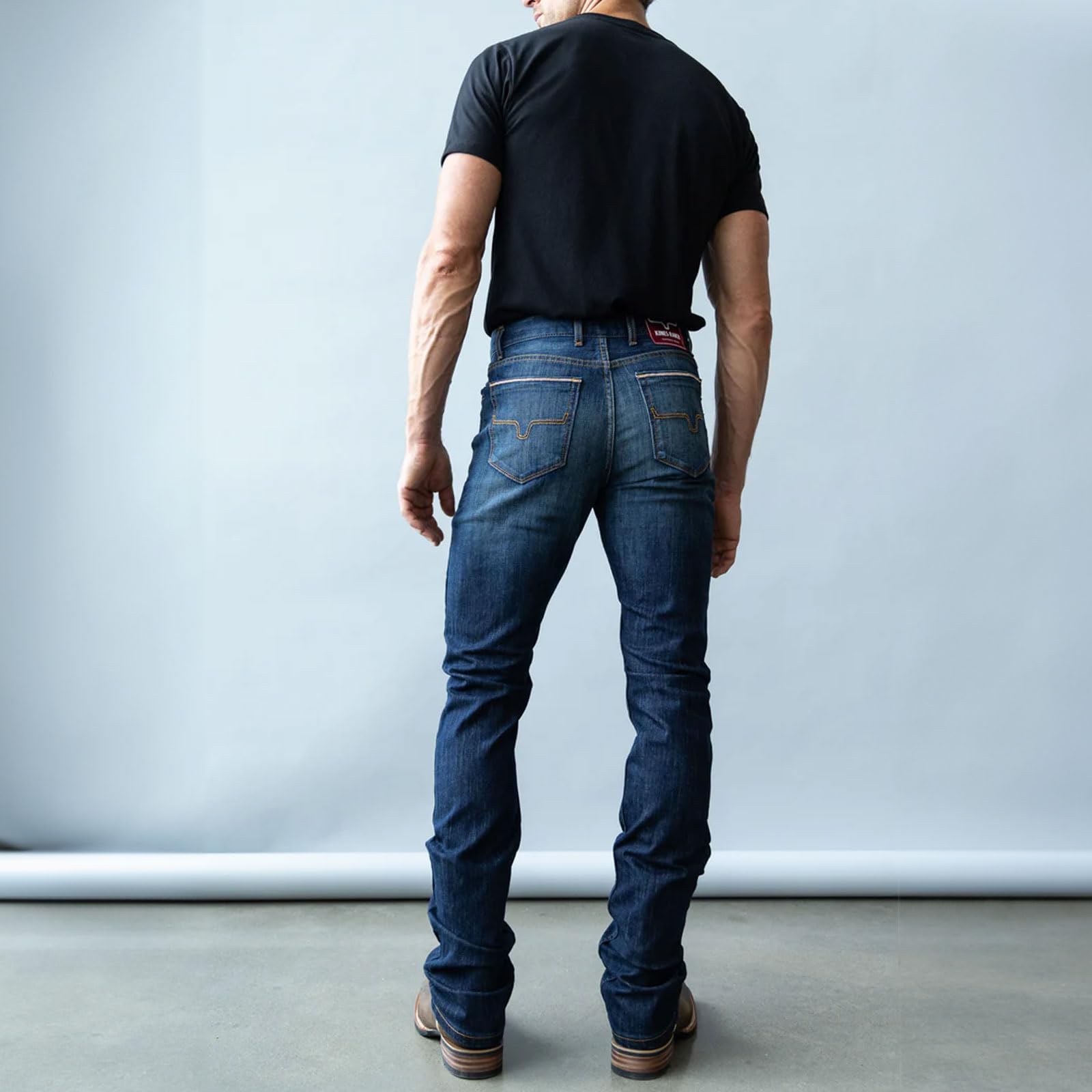 Kimes Ranch Men's Roger Casual Western Cowboy Classic Mid Low Rise Slim Fit & Boot Cut Blue Denim Jeans, 30W x 32L