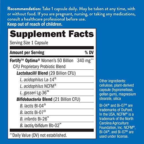 Nature's Way Fortify Optima Daily Probiotic for Women, 50 Billion Live Cultures, Digestive and Immune Health Support Supplement*, 30 Vegan Capsules