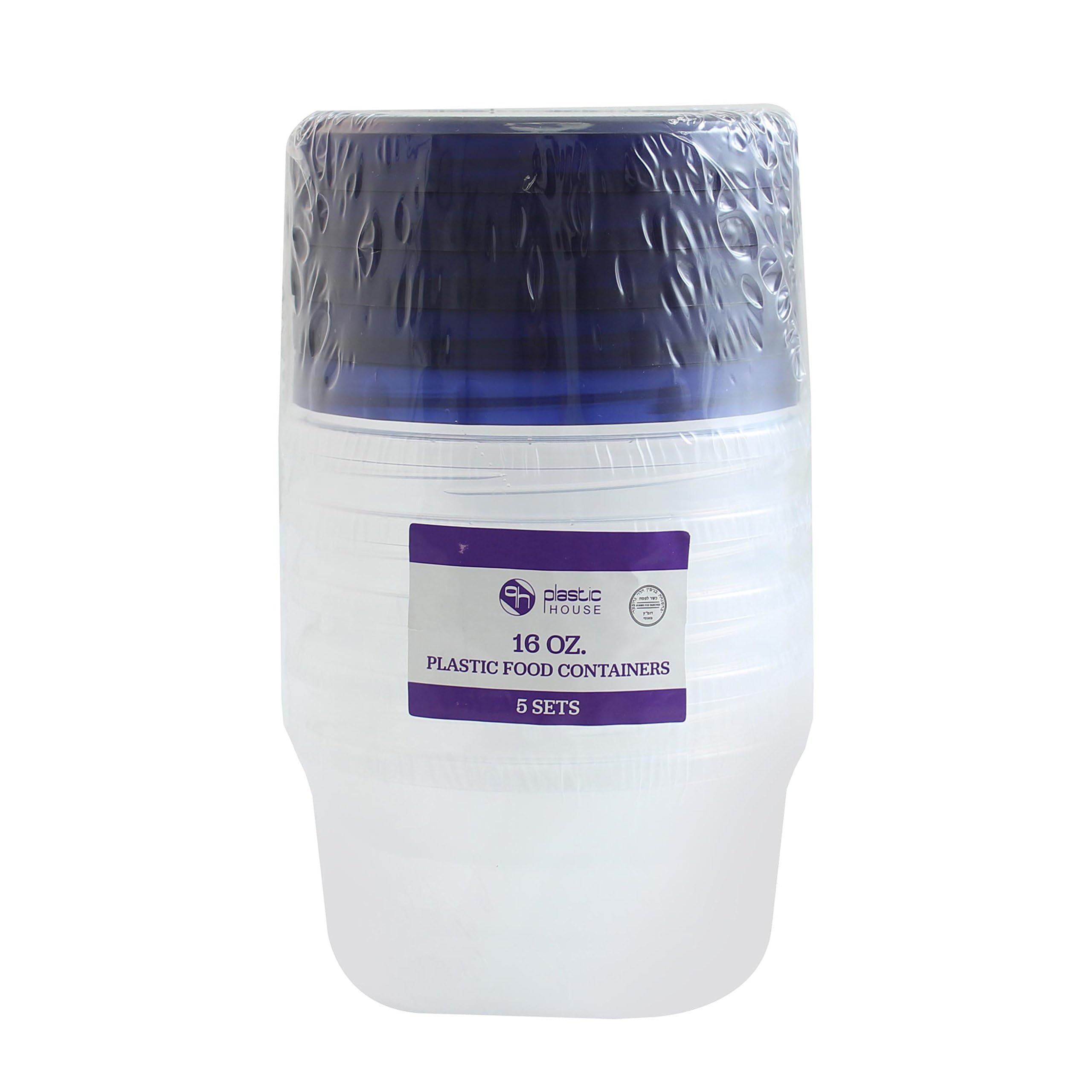 PH Clear Plastic Food Containers 16 oz With Screw-On Lids 5 Pack