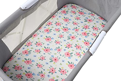 Bassinet Sheets Set 3 Pack for Baby Girl, Stretchy Soft Jersey Knitted Fitted Sheet Universal for Oval Rectangle and Hourglass Bassinet Mattress, Pink Floral