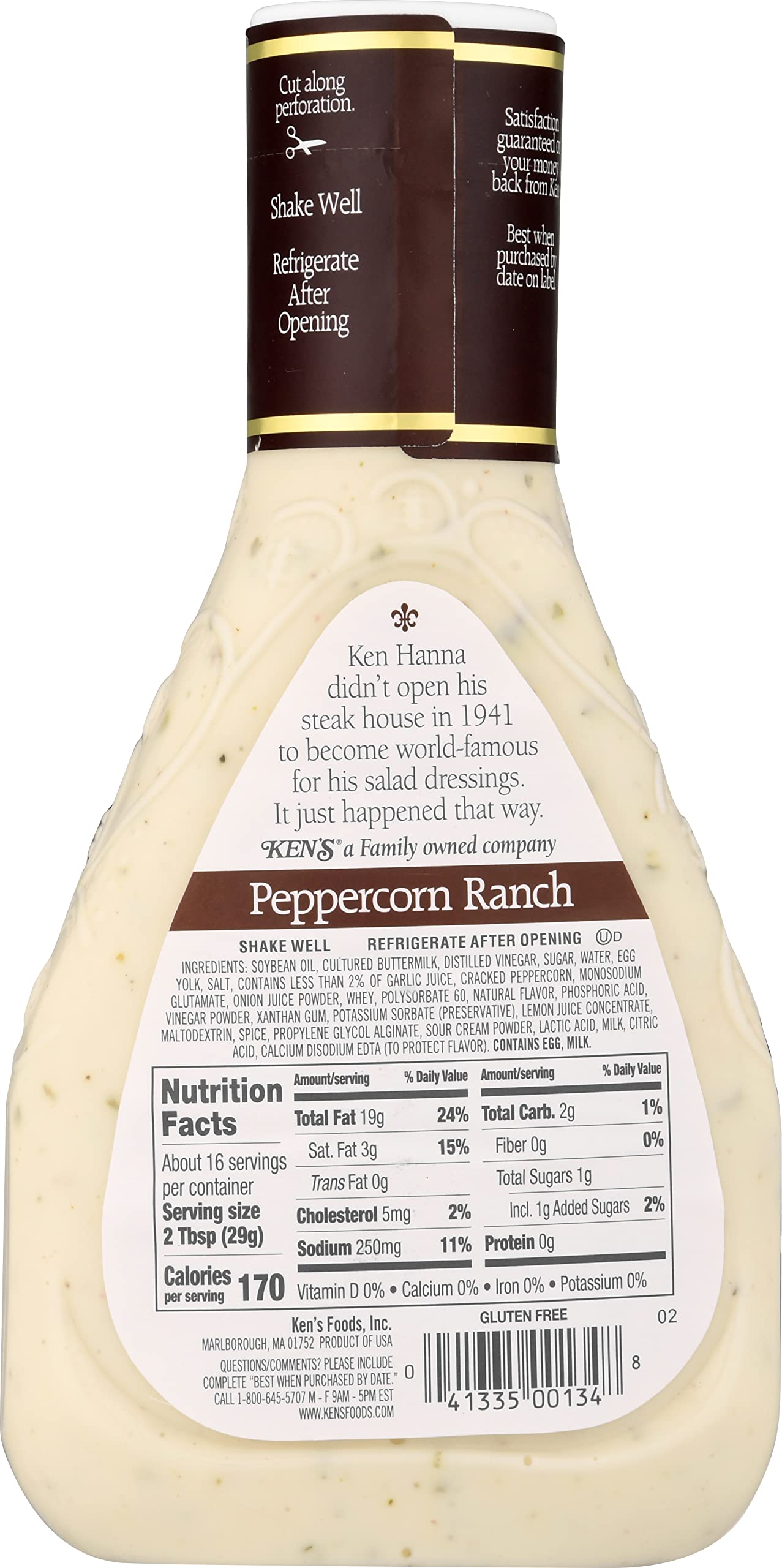 Ken's Steak House Peppercorn Ranch Dressing (Peppercorn Ranch, 16 Fl Oz, Pack of 2)