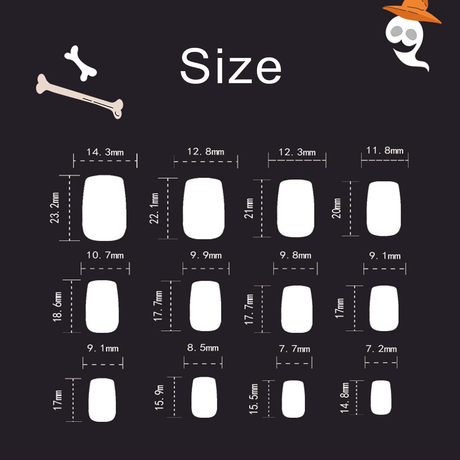 Halloween Press on Nails Glossy Medium Square Fake Nails Black White Spider Web Cartoon Eyeball False Nails Day of the Dead Full Cover Acrylic Artificial Nails Reusable Stick on Nails Glue on Nails