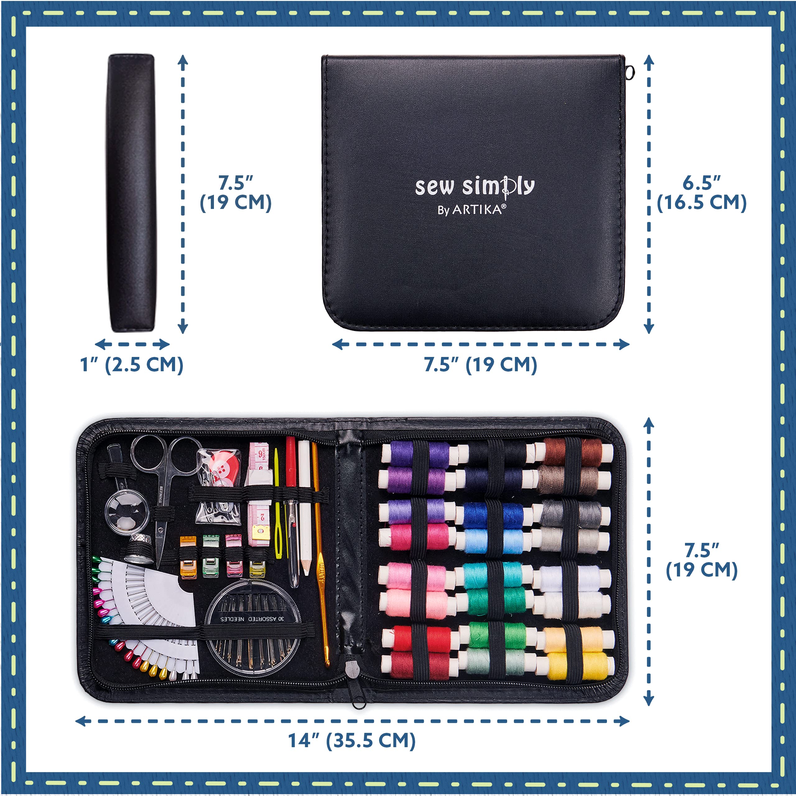 ARTIKA Sewing Kit for Adults and Kids - Small Beginner Set w/ Multicolor Thread, Needles, Scissors, Thimble & Clips - Emergency Repair and Travel Kits - Sewing Accessories and Supplies