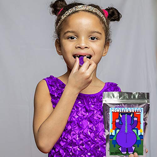 Monster Butts Gummy Grape Flavored Fruit Jelly Disks Fun Unique Halloween Candy Gag Gift for Birthday Girls, Boys, Kids & Teens (5.5 Ounce)