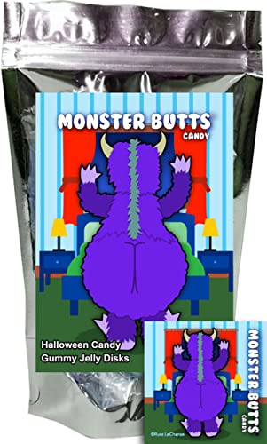Monster Butts Gummy Grape Flavored Fruit Jelly Disks Fun Unique Halloween Candy Gag Gift for Birthday Girls, Boys, Kids & Teens (5.5 Ounce)