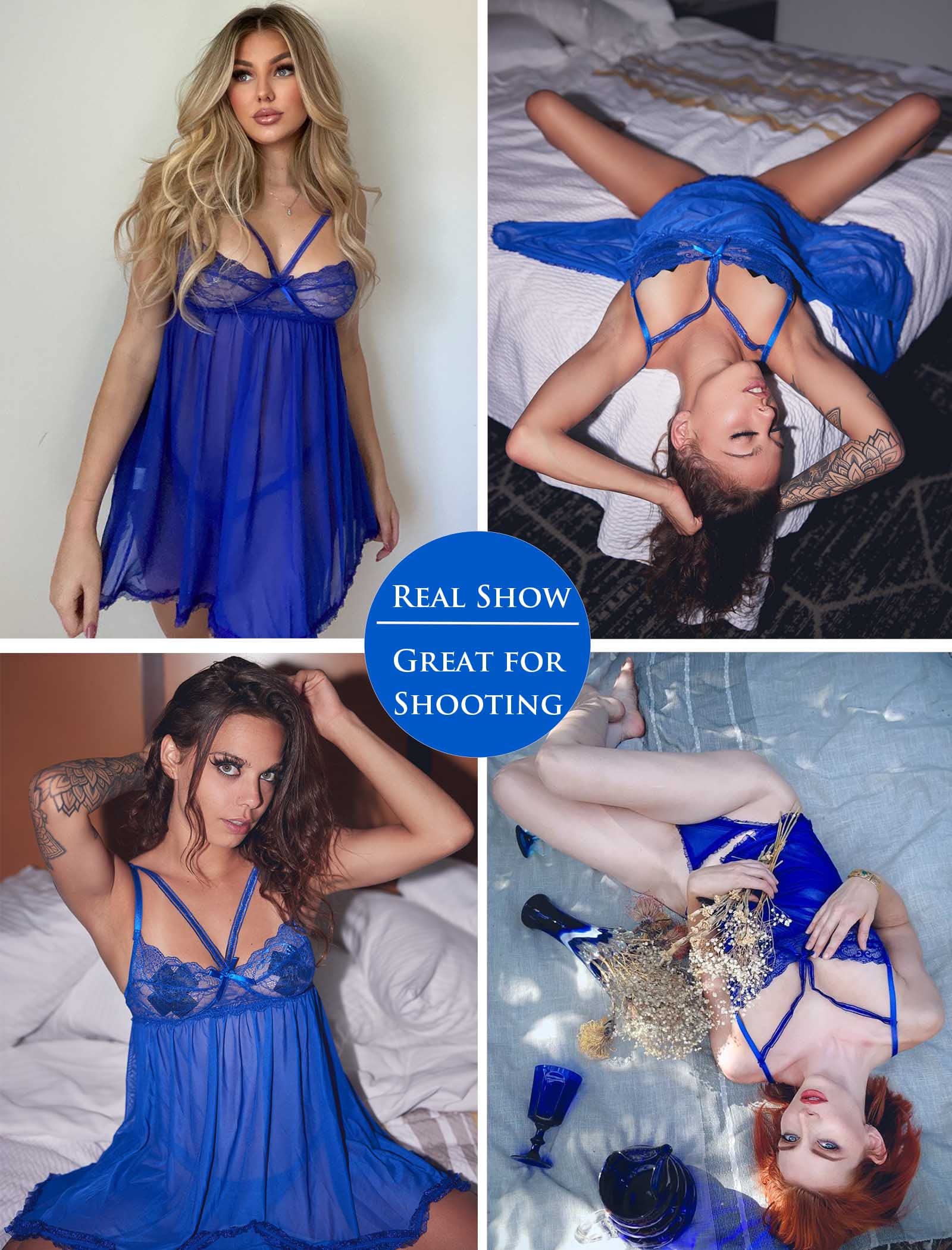 Avidlove Lace Chemise Lingerie for Women Brial Nightdress Sheer Mesh Nighty,Royal Blue,X-Small