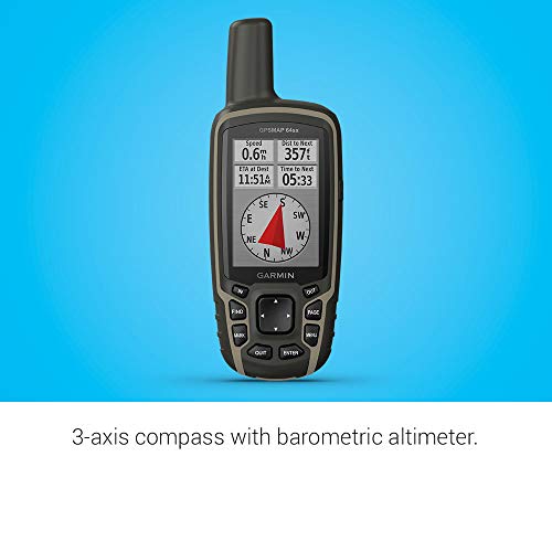 Garmin 010-02258-10 GPSMAP 64sx, Handheld GPS with Altimeter and Compass, Preloaded With TopoActive Maps, Black/Tan