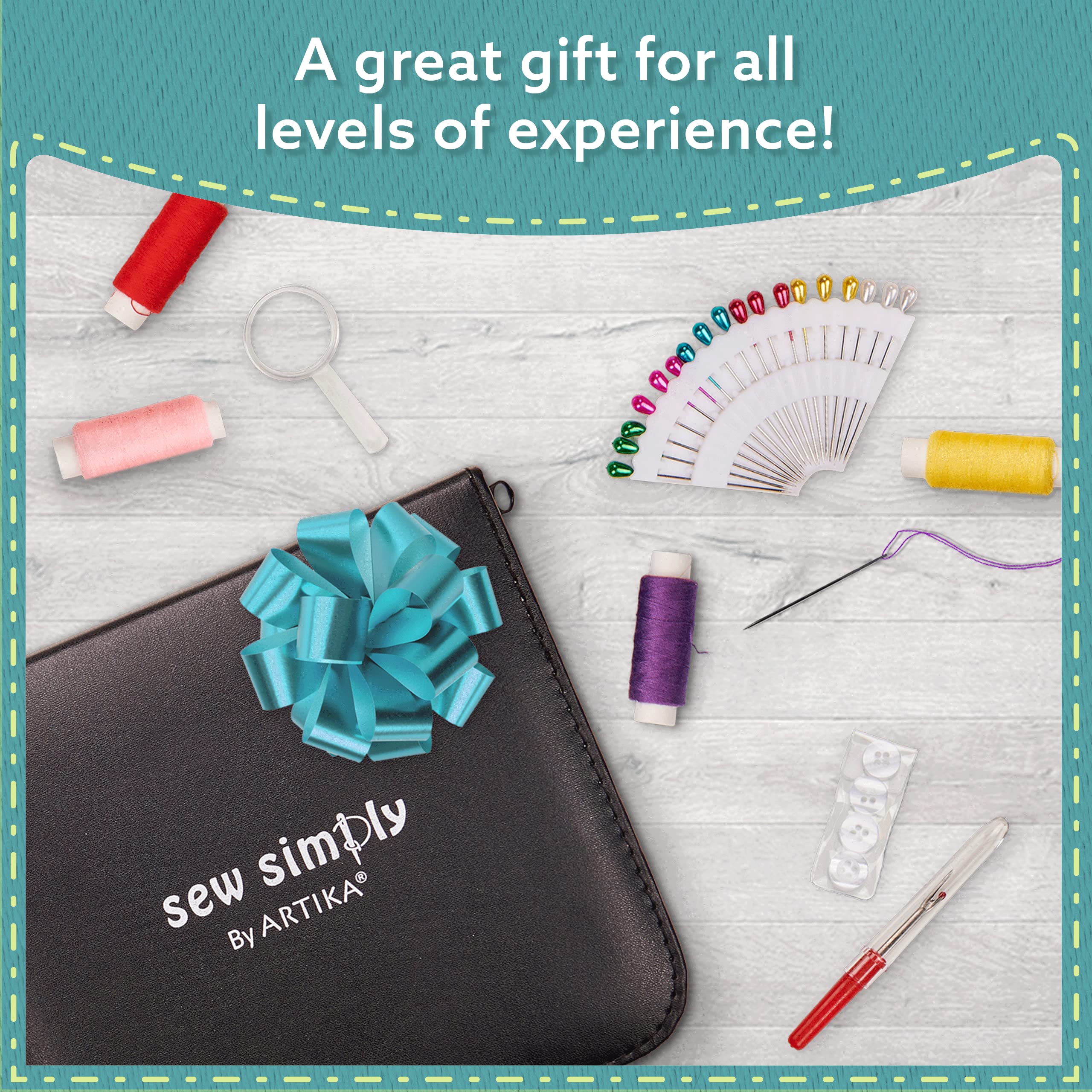 ARTIKA Sewing Kit for Adults and Kids - Small Beginner Set w/ Multicolor Thread, Needles, Scissors, Thimble & Clips - Emergency Repair and Travel Kits - Sewing Accessories and Supplies