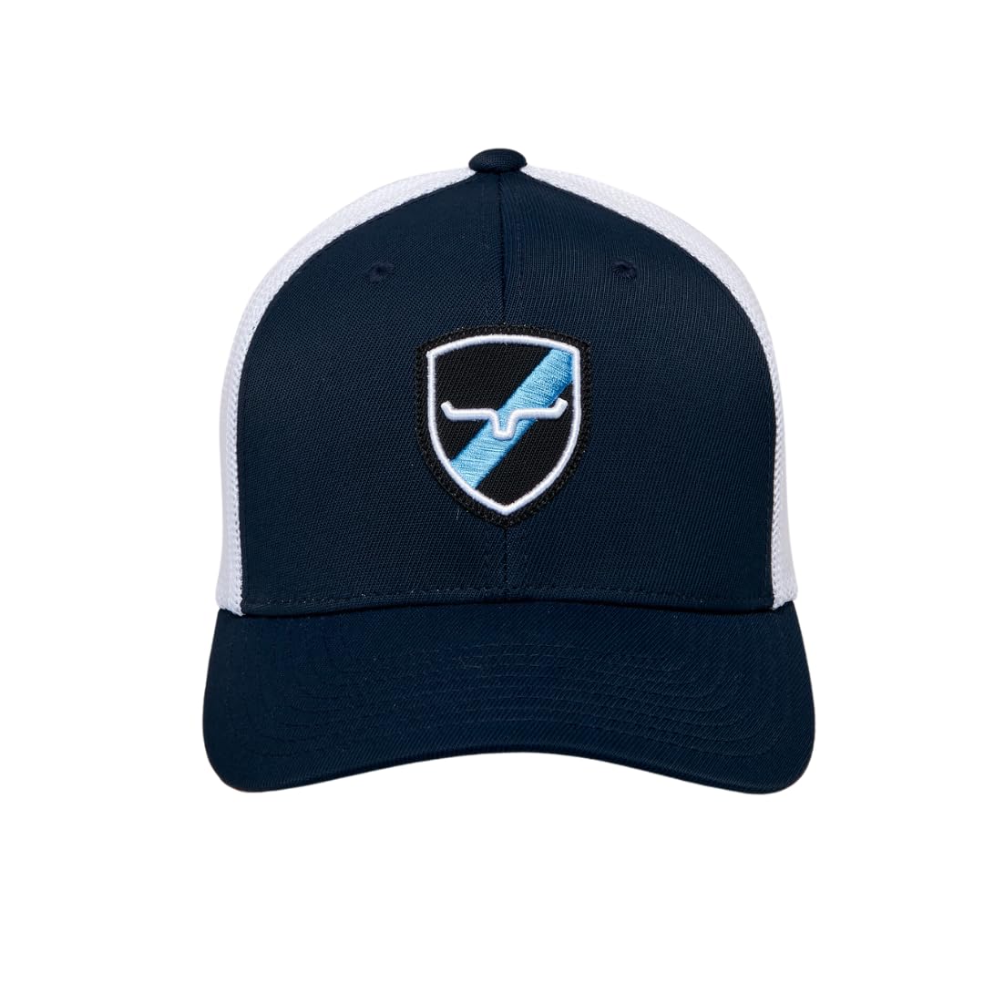Kimes Ranch Unisex Newton 110 Casual Embroidered Logo Patch Breathable Mesh Back Curved Brim Snapback-Closure One-Size Hat, Navy