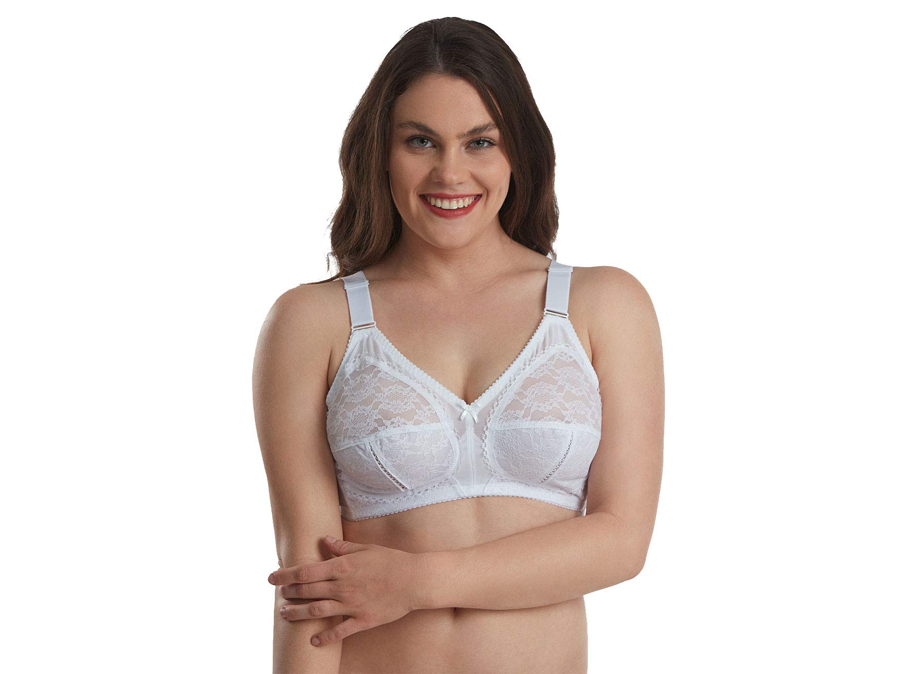 FLORES PURE WONDER Women Lace Bra, Wide Adjustable Straps, Natural Support, No Underwire, Unpadded