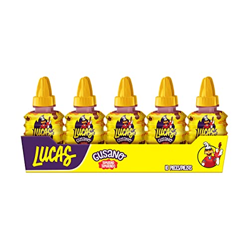 Lucas Gusano Fruity Tamarind Flavored Liquid Candy, 1.26oz - 10 Pieces Pack for Treats, Fruit, Snack, Parties, Piñatas