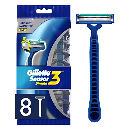 Gillette Sensor3 Simple Men’s Disposable Razors, 8 Count