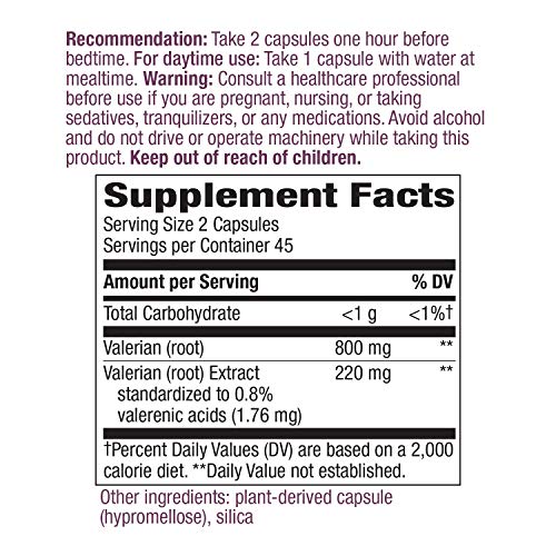 Nature's Way Valerian; 08% Valerenic Acids; Non-GMO Project Verified; Gluten Free; 90 VCaps (Pack of 2)