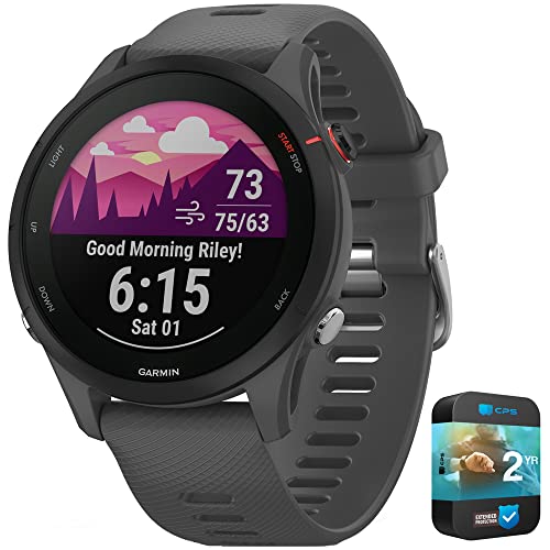 Garmin 010-02641-00 Forerunner 255 GPS Smartwatch Slate Gray Bundle with 2 YR CPS Enhanced Protection Pack