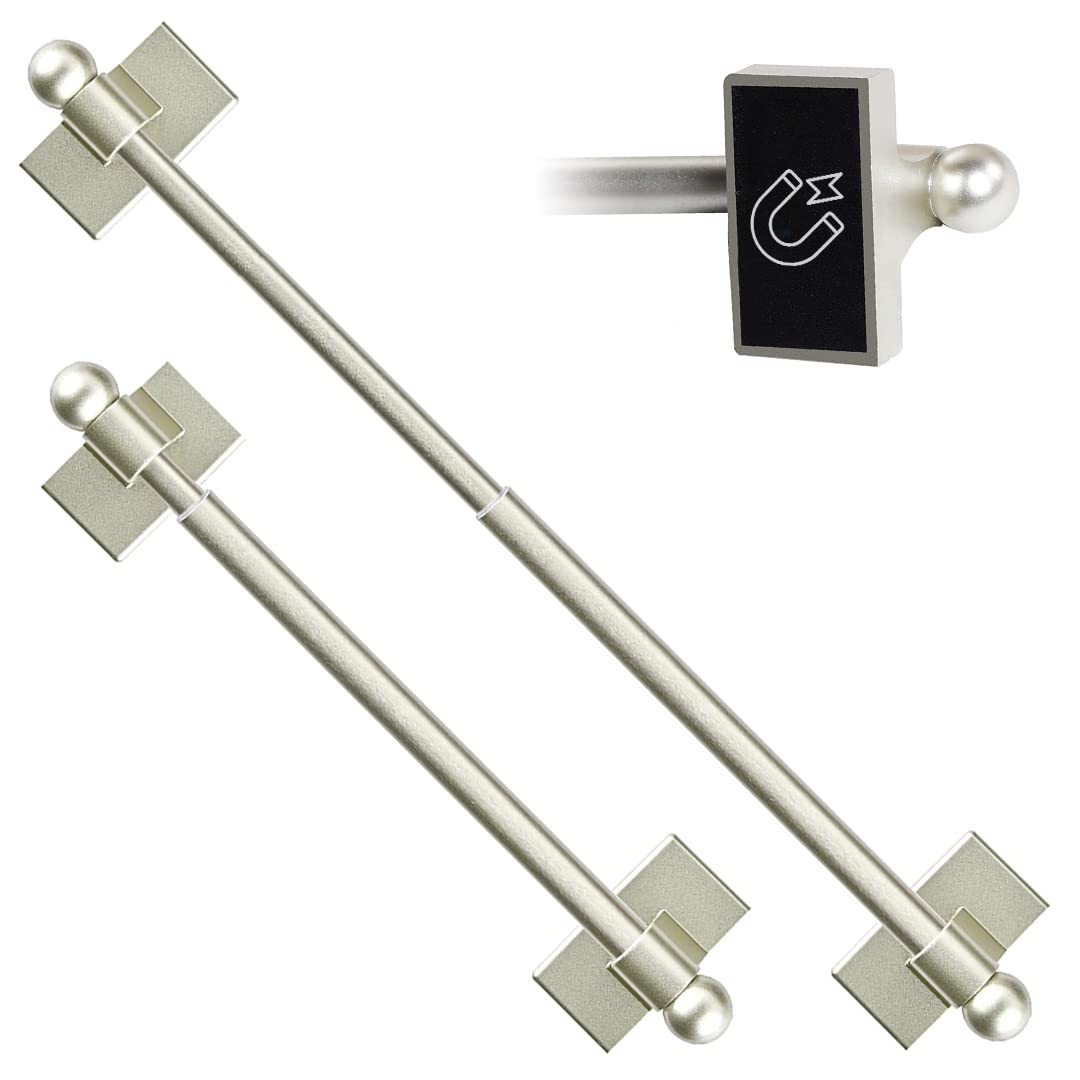 Skywin Magnetic Towel Holder for Refrigerator - 2 Pack Modern Edge Style Magnetic Curtain Rods for Metal Door with Adjustable Length - Fits Towels and Easily Attachable