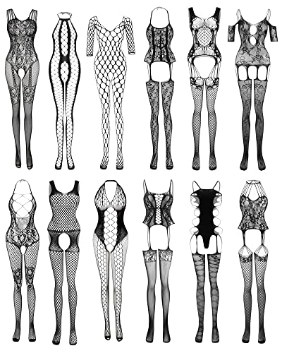 JDiction Women’s Lingerie BabyDoll Fishnet Bodysuit Sexy Nightwear(12 Pack)