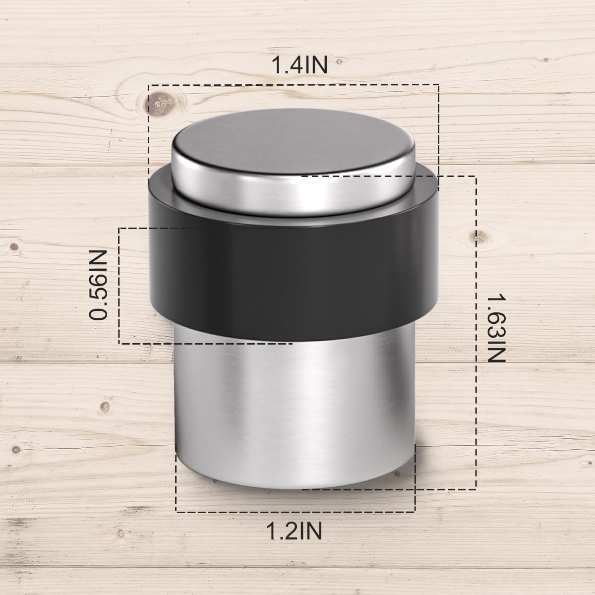 SANATO Nickel Cylindrical Floor Mounted Stainless Steel 304 Door Stop Door Stopper with Black Rubber, 4 Pack