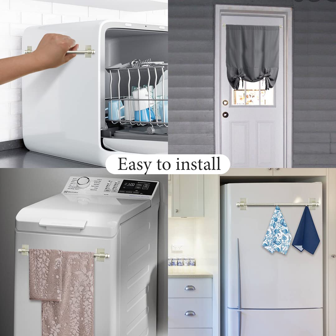 Skywin Magnetic Towel Holder for Refrigerator - 2 Pack Modern Edge Style Magnetic Curtain Rods for Metal Door with Adjustable Length - Fits Towels and Easily Attachable
